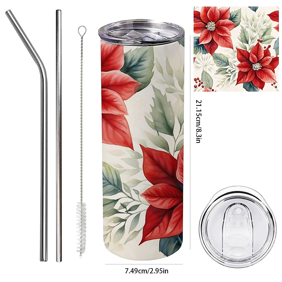 Medpol Red retro flower tumbler with lid and straw 20 oz insulated tumbler cups Red retro flower insulated travel coffee mugs for women cute sippy cups stainless insulated travel cups