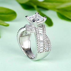 Jeulia 2 Carat Princess Cut Engagement Rings Women Sterling Silver White Diamond Bypass Ring Cubic Zirconia Twisted Wedding Bridal Ring Set Anniversary Promise Ring with Jewelry Box (8)