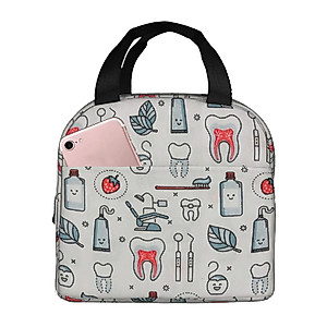 SXIKON Dentist Lunch Bag Dental Hygienist Lunch Box for Women & Men Insulated Picnic Pouch Thermal Cooler Cute Tote Bag for Work Camping Travel, One Size