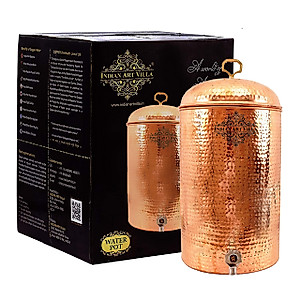 Indian Art Villa Hammered Copper Dispenser Container Pot Tank Matka, Storage Water,406 OZ