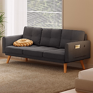Gizoon 67” Sofa Couch with Soft Armrest Small Sofa Seat with 3 Comfy Pillows for Bedroom 2-Seater Couch for Living Room Teenagers Room Office and Small Spaces, Dark Gray