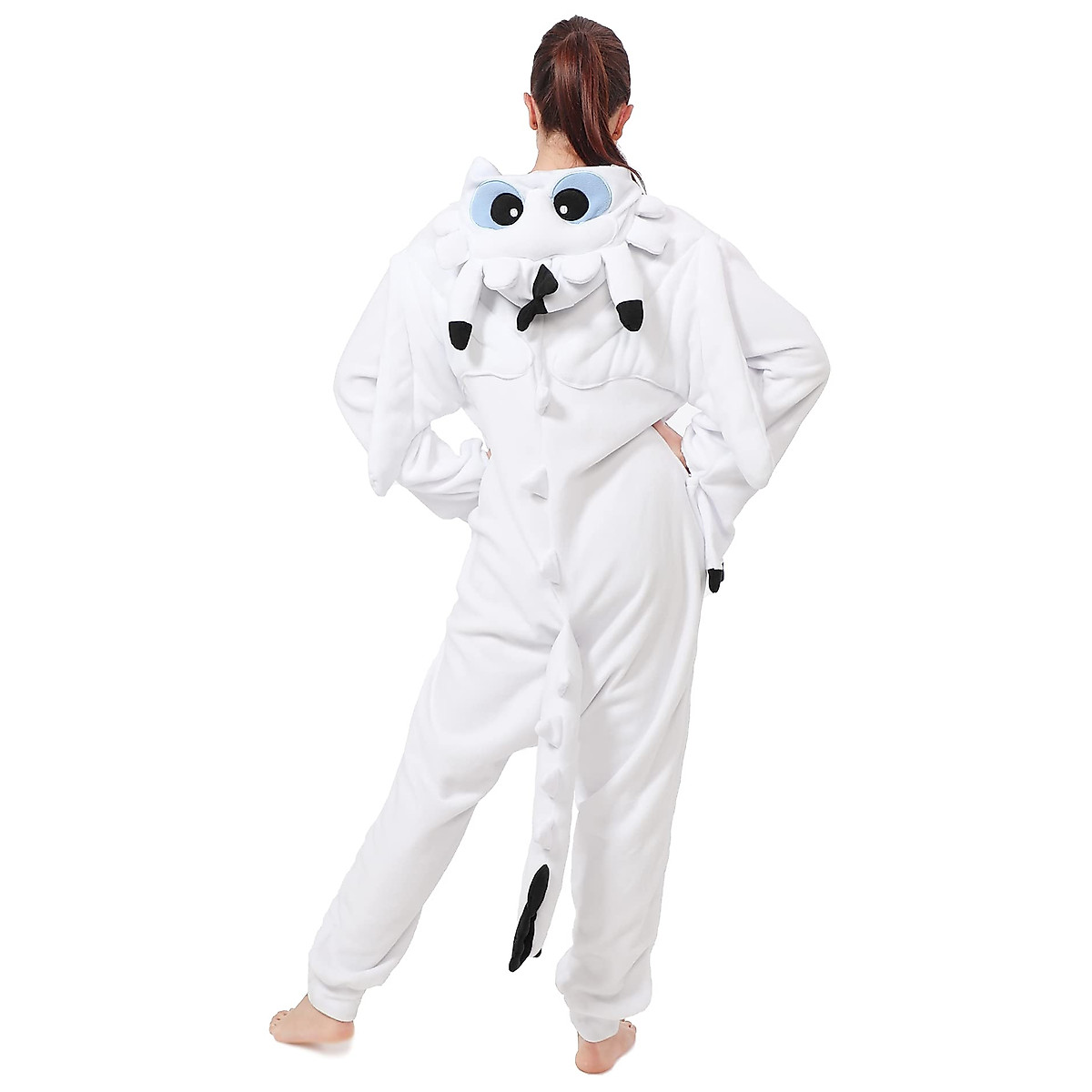 dressfan Animal White Dragon Onesie Pajamas Costume Halloween Cosplay Costume Christmas Pajamas for Unisex Adults Teens XXL