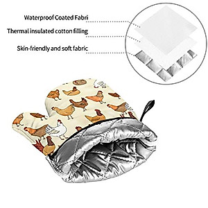 A Brood of Chickens Oven Mitts and Pot Holders Sets,Heat Resistant Non Slip Kitchen Gloves Hot Pads with Inner Cotton Layer for Cooking BBQ Baking Grilling