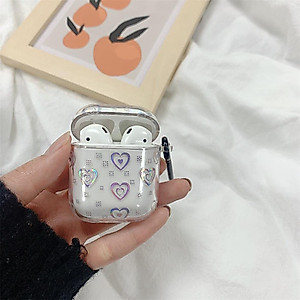 Fycyko Compatible with AirPods Case for Clear Glitter Heart Pattern for Women Girls Fashion Soft Flexible Durable Slim Shockproof AirPods Case for AirPods 2 &1-Heart-A