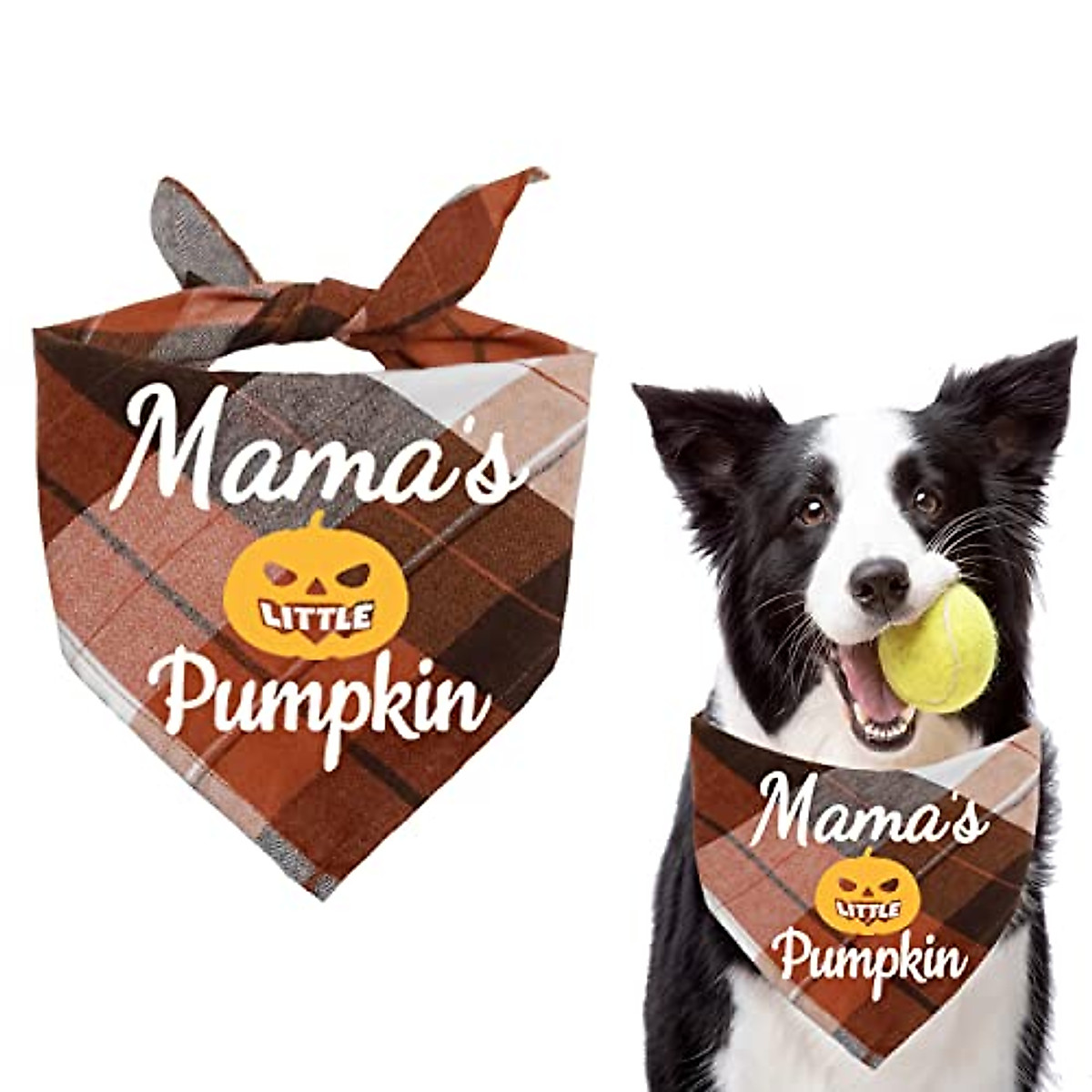 Fall Dog Bandana - Set of Washable Reversible Square Plaid Pet Kerchief Scarf for Halloween（Large）