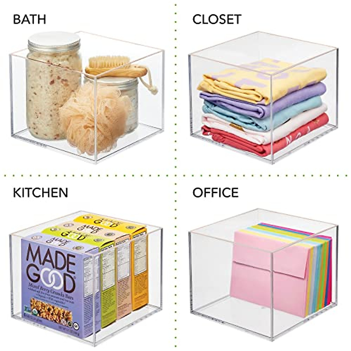 mDesign Makeup Organizer for Bathroom, Bedroom and Vanity Countertops, and Drawers; Storage Bins for Cosmetics, Brushes, Eyeshadow Palettes, Lipstick, Blush - Square - 3 Pack, Clear/Rose Gold