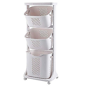Manskskim Bathroom Laundry Basket 3 layer Clothes Storage Basket Household Kitchen Shelf Fruit Stand Bathroom Simple Storage Shelf With Wheels