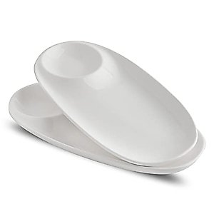 XINLTC 13 inch Ceramic Chip & Dip Platter, Oval Chip and Dip Serving Dish, Divided Serving Platter Perfect for Appetizer, Dessert, Guacamole, Hummus, Veggies, Candy and Snacks-2 pack