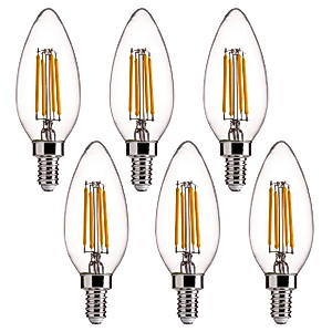 FLSNT 60W Equivalent LED Chandelier Light Bulbs, Dimmable, E12 Base, Clear B11 LED Filament Candelabra Bulbs, 2700K Soft White, 6 Pack