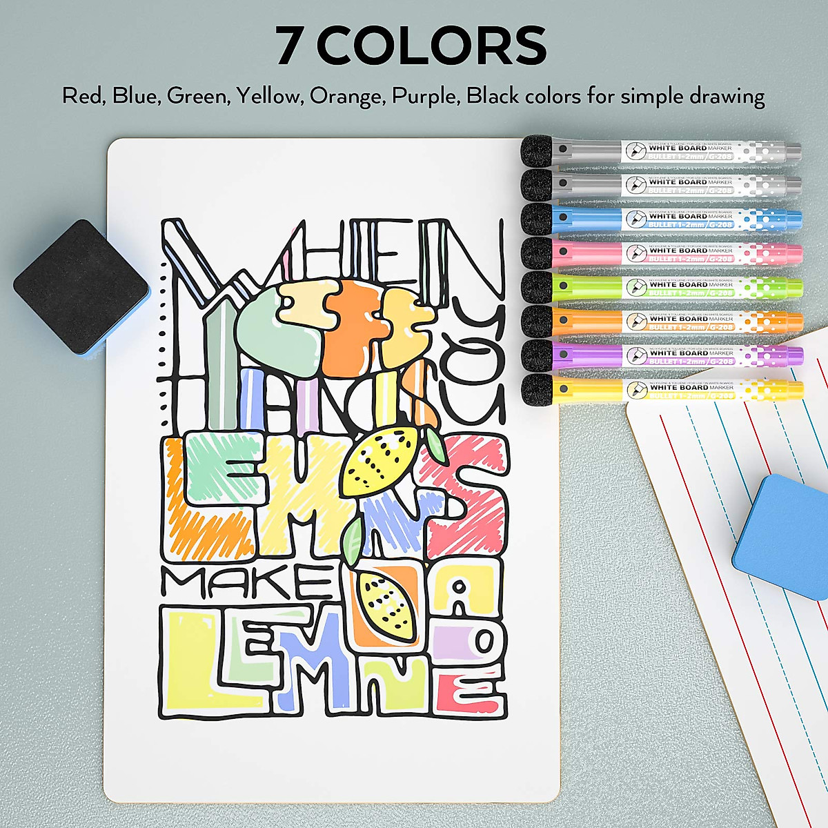 Nicpro Dry Erase Lap Board 9 x 12 inches 2 Pack Ruled Kid Double Sided Blank & Lined Small Lapboard with 8 Pens, 2 Eraser, Learning Mini Whiteboard Portable for Student and Classroom Use