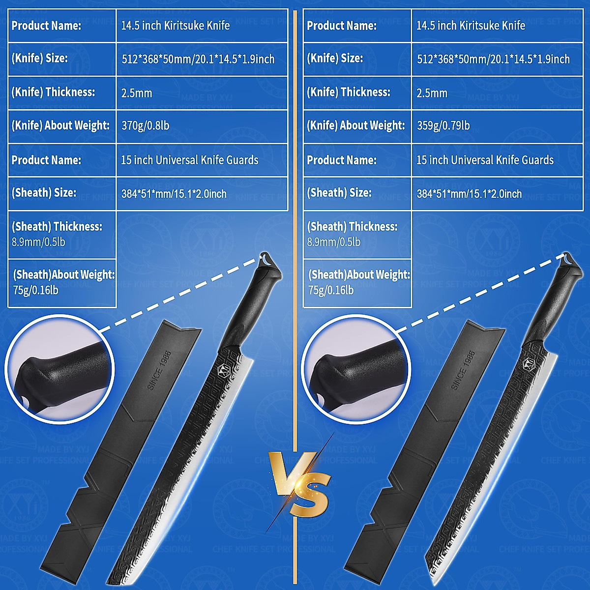 XYJ Japanese Chef Knife Set Professional,Slice Cooking Knife,Camping Kitchen Knives With Cover,Butcher Carving Brisket Knives,Full Tang (Cooking Knife)