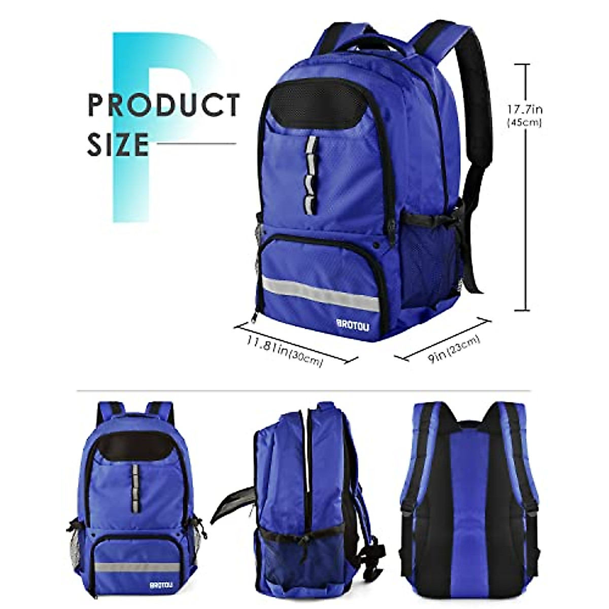BROTOU Premium Soccer Bag, Basketball Backpack with Separate Cleat and Ball Compartment, Backpack for Rugby & Football & Volleyball & Handball (Blue)