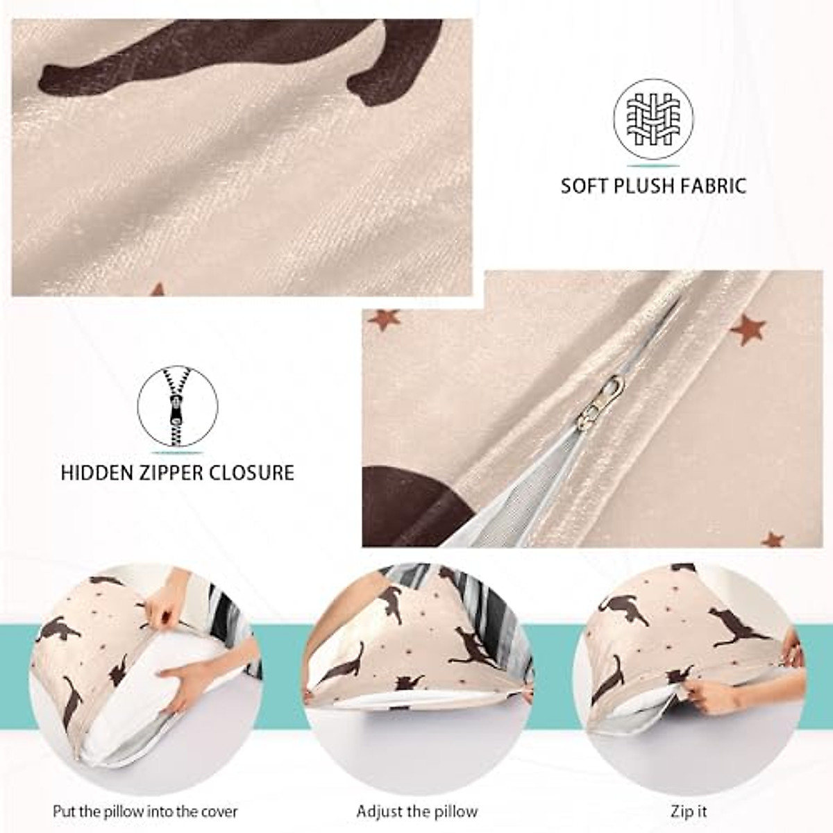 Halloween Black Cat Star Pillowcase for Hair and Skin Body Pillow Cover Bed Pillow Cases Standard Size 20"X 26" Pillow Cases Body Size with Zipper for Men