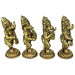 Design Toscano Musical Ganesha Hindu Elephant Men Band Statues, Set of Four Figurines, 7 inches tall, Cast Stone Resin, Antique Gold Finish