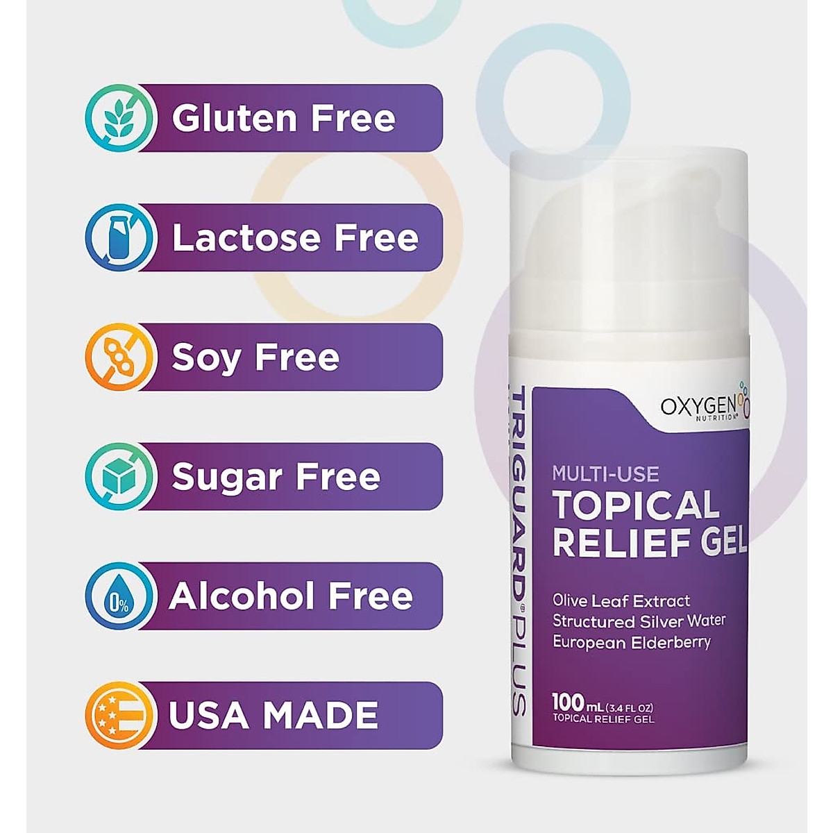 TriGuard Plus Colloidal Silver Topical Recovery Gel by Oxygen Nutrition | Natural Structured Silver Water & European Elderberry 3.4oz / 100ml