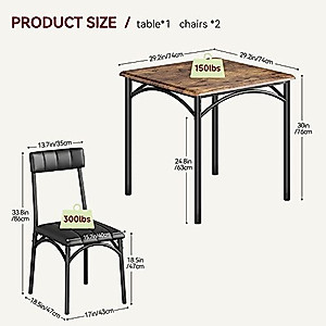 Fancihabor Dining Table Set for 2, Kitchen Table and Chairs, Square Dining Room Table Set with 2 Upholstered Chairs, 3 Piece Kitchen Table Set for Small Space, Apartment, Retro Brown