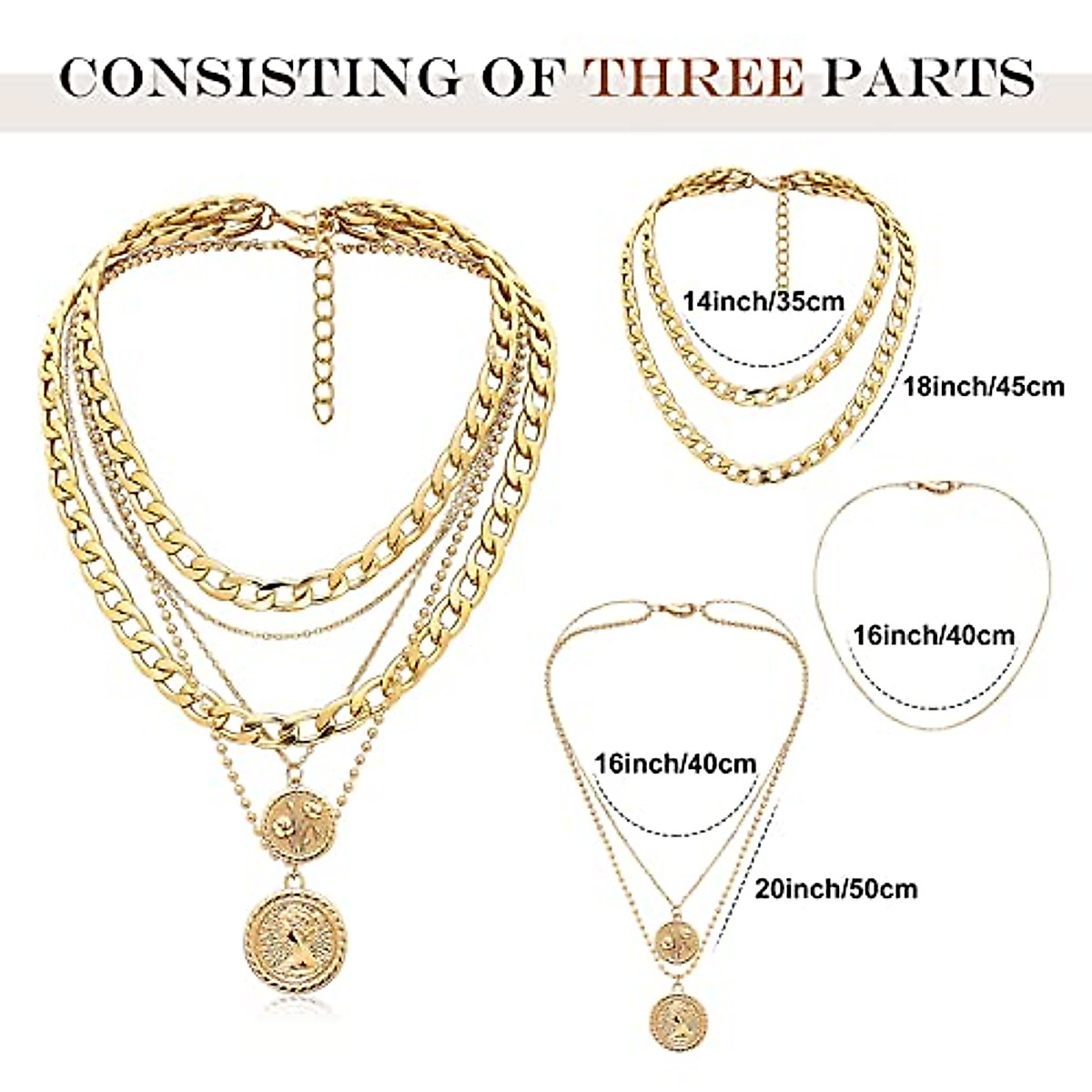 MJartoria Gold Layered Necklaces for Women Trendy Retro Birthflower August Flower Coin Pendant Gold Chain Necklaces Dainty Chunky Link Chain Choker Necklaces for Girls Jewelry Birthday Gifts