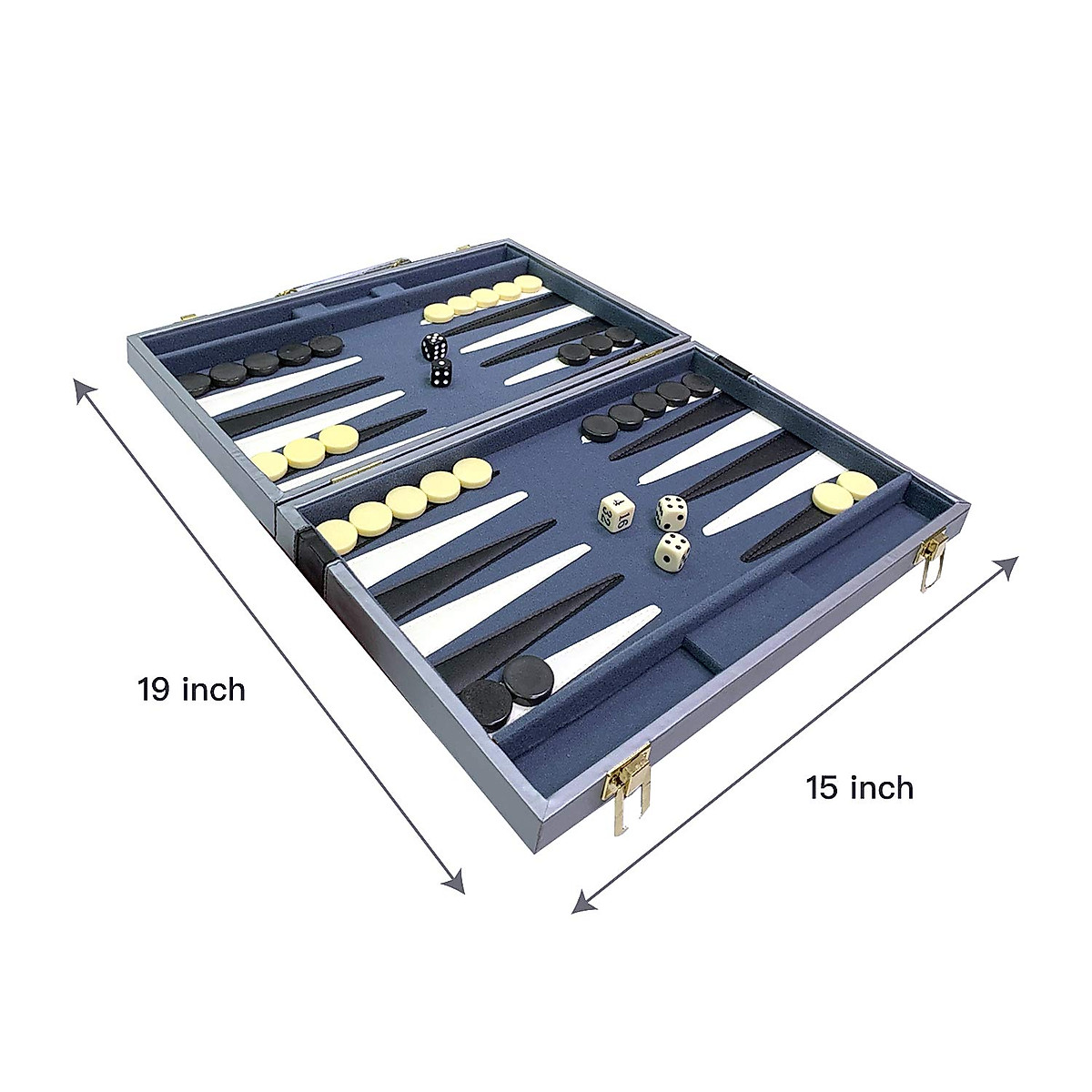 Sun Flair Backgammon Sets for Adults Kids 15 Inch, Folding Classic Board Game with Premium Leatherette Case, Smart Tactics, Best Strategy, Tip Guide Enclosed, Gray and Black 136M-5