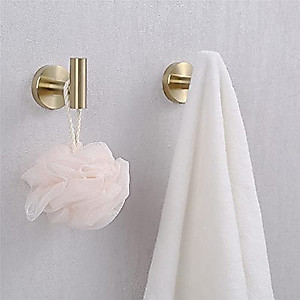 ZWTNBFST Bath Towel Hook Wall-Mounted SUS 304 Stainless Steel Coat Hook for Bathroom Kitchen Livingroom Garage Hotel Brushed Finish 2 Pcs (Brushed Gold)