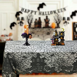 Joysail Halloween Tablecloth - Gothic Black Lace Spider Web Table Cover for Halloween Masquerade, Dinner Party, Scary Movie Nights Table Decorations - 54x72 Inches