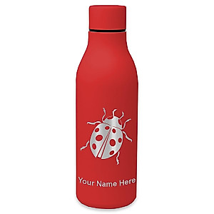 LaserGram Double Wall Stainless Steel Water Bottle, Ladybug, Personalized Engraving Included (Red)