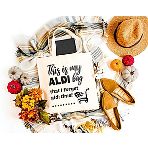 GXVUIS This Is My Aldi Bag That I Forget Aldi Time Canvas Tote Bag for Women Aesthetic Reusable Grocery Shopping Bags White