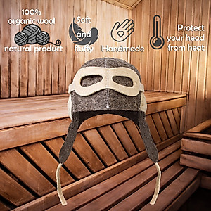 Wool Sauna Hat Embroidered Pilot Finnish Sauna Hat Russian Sauna Hat Wool Aviator - Russian Banya Sauna Hat for Men Sauna Hats Sauna Cap Gray