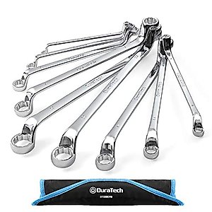 DURATECH Offset Box Wrench Set, Metric, 9-Piece, 6-23mm, 75-Degree, CR-V Steel, Organized in Rolling Pouch