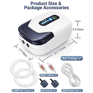 MoonOrange Aquarium Air Pump, Rechargeable Portable Oxygen Pump with Single/Dual Outlets, Quiet Aerator for Fish Tank up to 30/70 Gallon, Outdoor Fishing, Fish Transport and Power Cut.