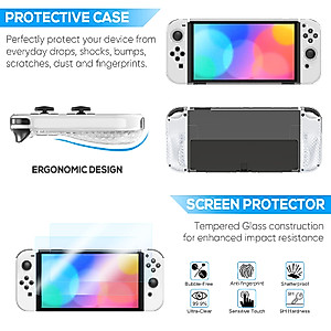 Accessories Bundle for Nintendo Switch OLED Model, MENEEA Carrying Case & Screen Protector, Clear Cover Protector, Grips & Charger Dock for Joycons, Steering Wheels, Console Stand & Game Card Case