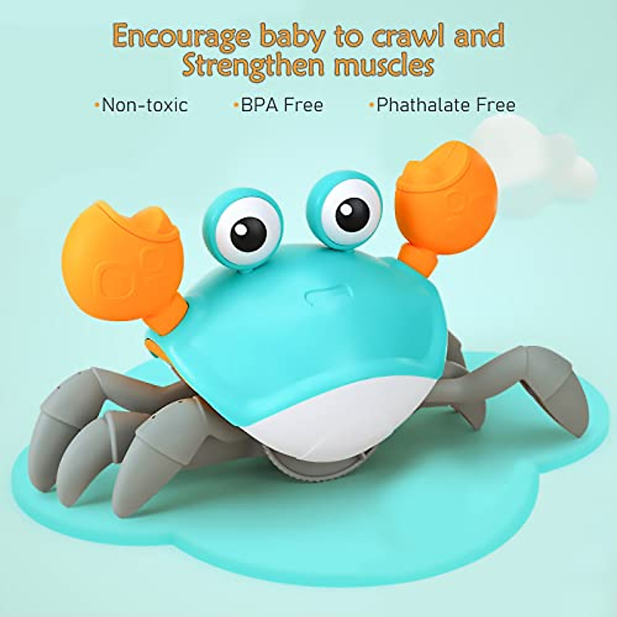 Crawling Crab Baby Toy Gifts, Infant Tummy Time Toys Crawling Toys with LED Light Up USB Rechargeable Dancing Toys for Toddler Crab Crawling Toys with Music for 0-6 6-12 3+ Year Old Boys Girls Toddler