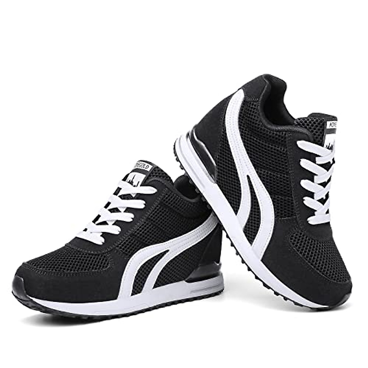 AONEGOLD Womens Hidden Wedges Shoes High Heeled Lightweight Mesh Sneakers Casual Walking Shoes Tennis Chic(Size 39, BK)