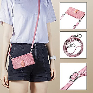 ONV Wallet Case for Oppo A57 5G 2022-1.5M Adjustable Strap Emboss Feather Flip Phone Case Card Slot Magnet Leather Shell Flip Stand Cover for Oppo A57 5G 2022 [MZY] -Pink