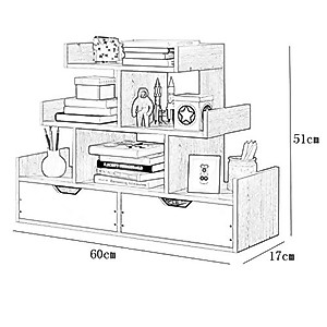 Desktop Bookshelf Magazine Rack 2-Drawer Divide Partition Stratification Storage Rack Office Desk Home 60X17X51CM MUMUJIN (Color : White)