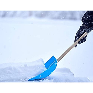 Superio Small Snow Shovel for Car Portable Snow Shovel for Driveway Snow Removal Compact Scooper Shovel Snow Pusher for Stairs 9" Heavy Duty Plastic Blade with Wood Handle 34" (2, Blue)