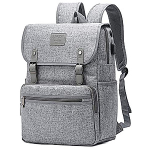 HFSX Backpack Bookbags Laptop Backpack for Women Men Vintage Backpack College Backpack Travel Bookbag Laptop Bookbags with USB Charging Port Gray Backpacks Fits 15.6 inch Notebook