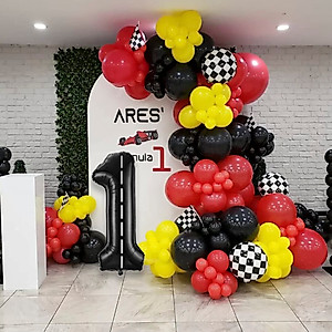 Race Car Number 1 Balloons,40 Inch Racing Car 1st Birthday Balloons Two Fast Balloon Race Track Black 1 Balloon Number for Cars Theme Birthday Party