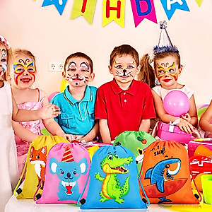 Shappy 24 Pack Drawstring Party Favors Bags Cartoon Animal Candy Goodie for Boys Birthday Kids Gift Return Girls Supplies