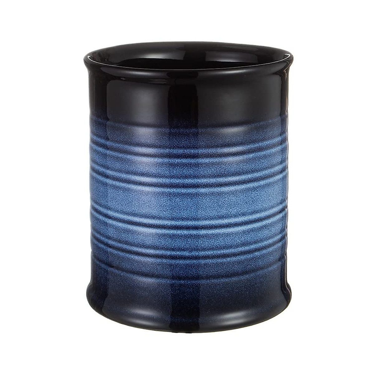 Nihow Kitchen Utensil Holder: 7.2 Inch Extra Large Ceramic Utensil Holder for Countertop - Stable Utensil Crock for Kitchen Counter Decor - Elegant Blue & Black (1PC)