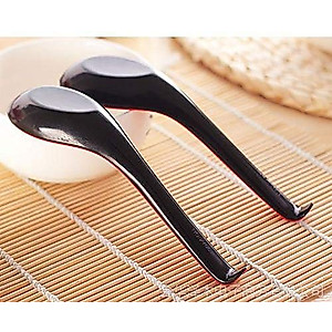 JapanBargain 4623, Chinese Soup Spoons Japanese Soup Spoons Wonton Soup Spoons Rice Spoons Pho Spoons Ramen Soup Spoons Dinner Spoons (Black Red 6.5 inch)