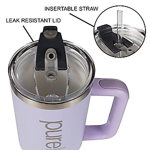PURELY 40 oz Ceramic Lined Insulated Tumbler with Handle, Leak Resistant 2-way Lid and Straw, Ceramic Lined Travel Mug (Purple, 40oz)