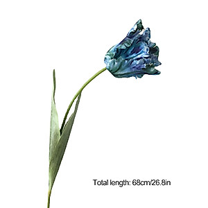 MISNODE 3PCS Artificial Parrot Tulip Flower Stems, White 27 Inch Parrot Tulip Bouquet, Single Head Silk Tulips Flower Branches for Wedding Bridal Bouquet Party Home Garden Decor