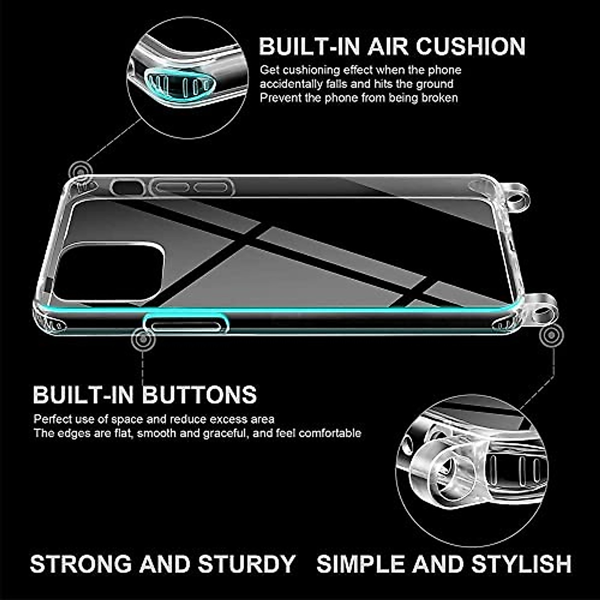 CAROKI Crossbody Case for iPhone 14 Pro, Crossbody Hard PC Phone Cover with Adjustable Nylon Neck Strap Clear Transparent Phone Case for iPhone 14 Pro-Black