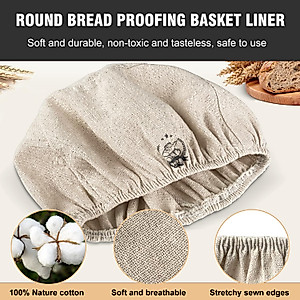 WALFOS 6 Packs Bread Basket Liner Cloth, 9 inch round bread proofing basket cloth liner, Baking Dough Basket Cover Natural Rattan Banneton Proofing Cloth