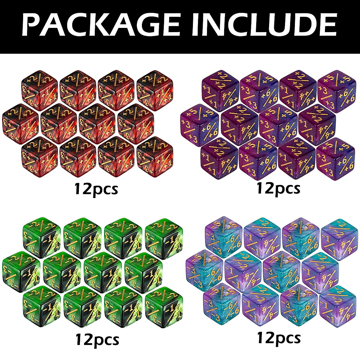 48 PCS Magic The Gathering MTG Counter Dice Marble Bulk Life Counters Tokens Dice Compatible with Magic Card Game Accessories CCG Creature Stats, 4 Colors