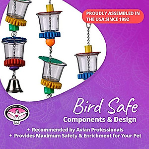 Super Bird Creations SB632 Foraging Bottom’s Up Bird Toy with Clear Acrylic Cups, Medium /Large Bird Size, 18” x 2.5”