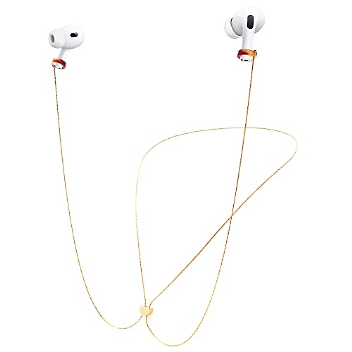 JOJOPANDA Anti-Lost Airpod Chain Holder Lanyard Cord Strap Slide Adjustable Y Necklace Compatible Airpods Pro/3/2/1 (Heart + Golden Slim Chain)
