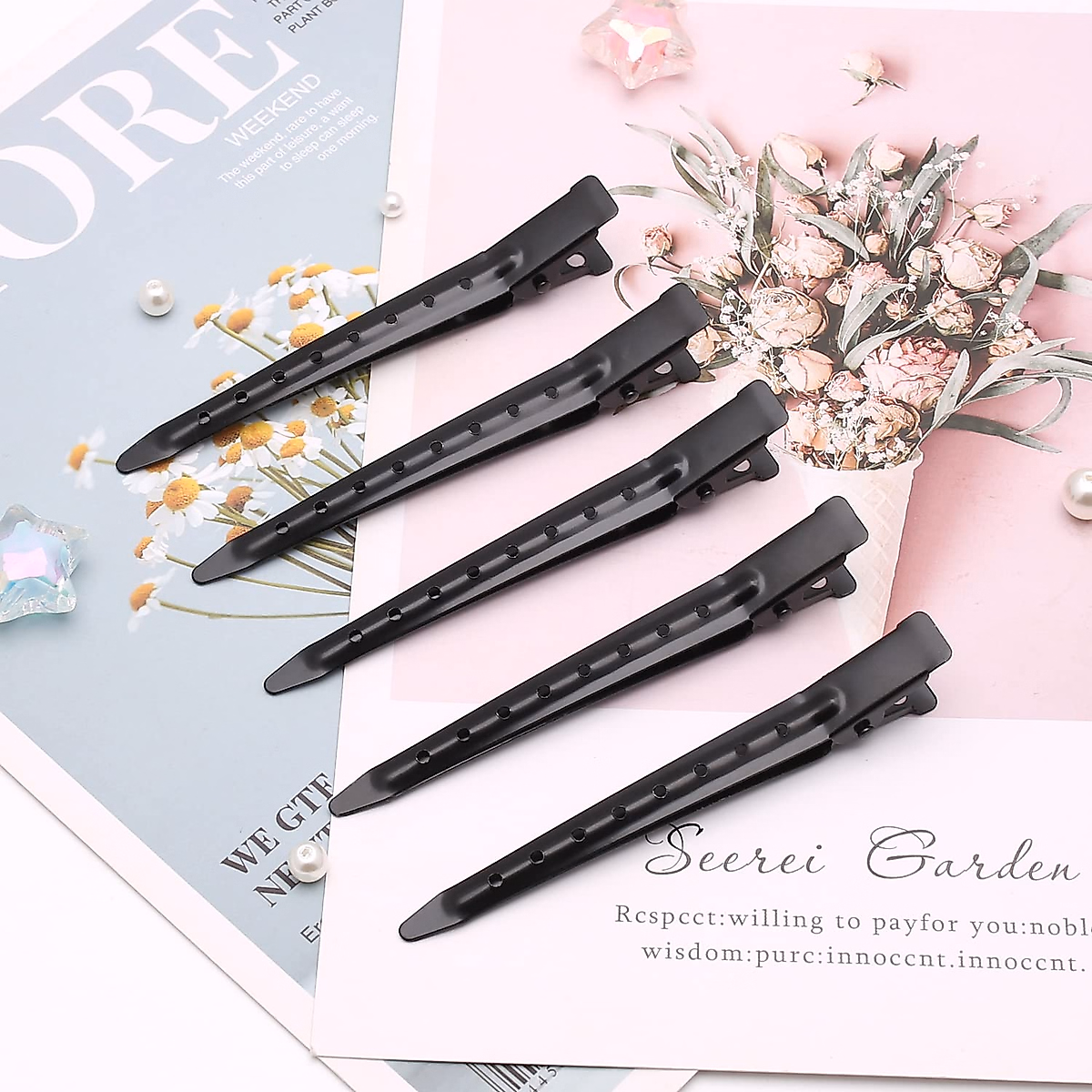 Limko 30 Packs Hair Clips Duck Bill Clips, Rustproof Metal Curl Clips with Holes for Hair Styling (Black (30 Pack))