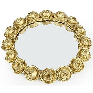 Vixdonos Gold Rose Resin Tray Decorative Mirror Tray Bathroom Vanity Tray for Perfume,Jewelry and Makeup