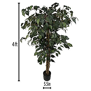 VIGGDA Artificial Ficus Trees 4ft（2pack） with Silk Leaves and Natural Trunk, Faux Ficus Tree with Sturdy Plastic Nursery Pot, Fake Ficus Tree for Office Home Farmhouse for Indoor Outdoor Decor